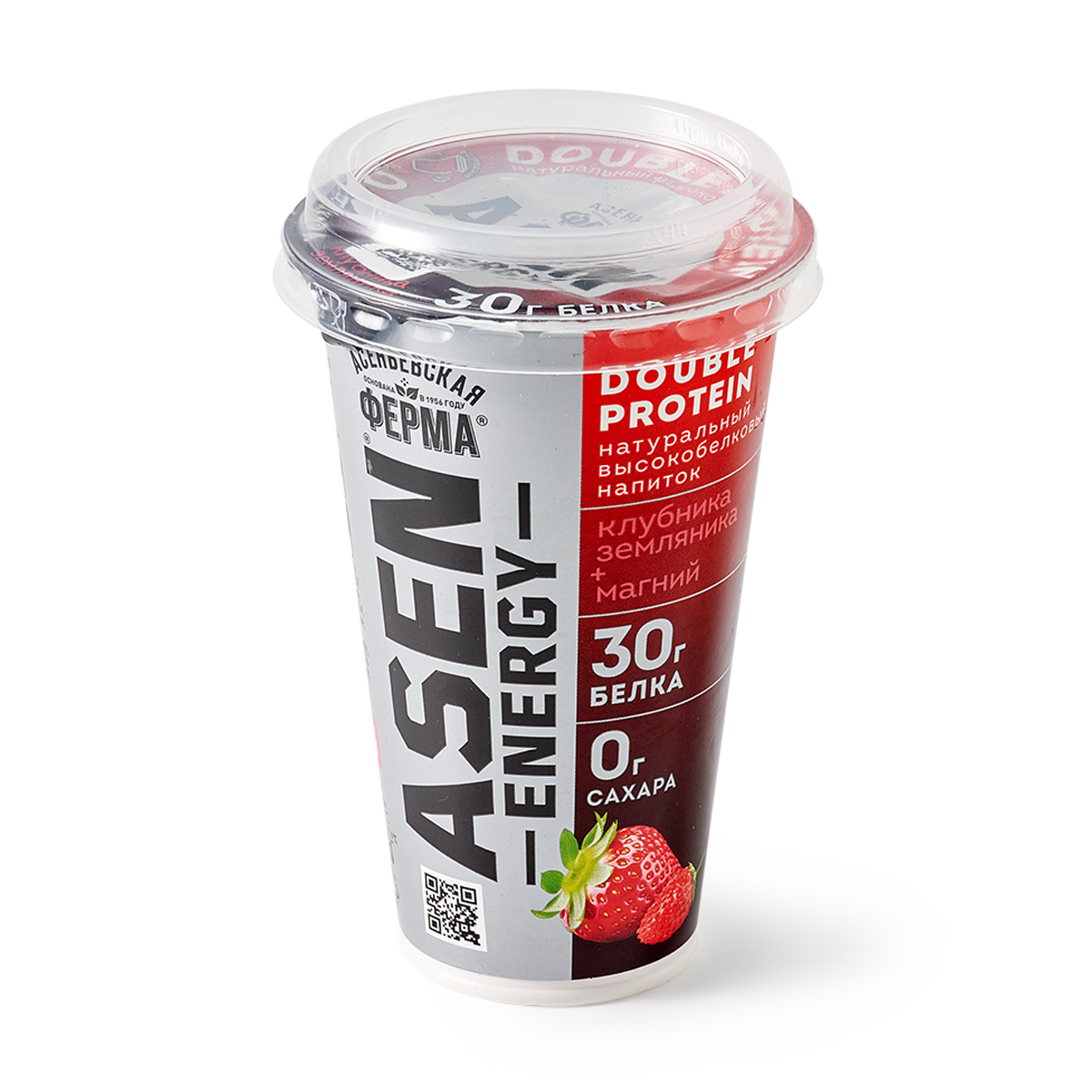 Кисломолочный напиток Asen Energy, клубника-земляника, без сахара, 230 г