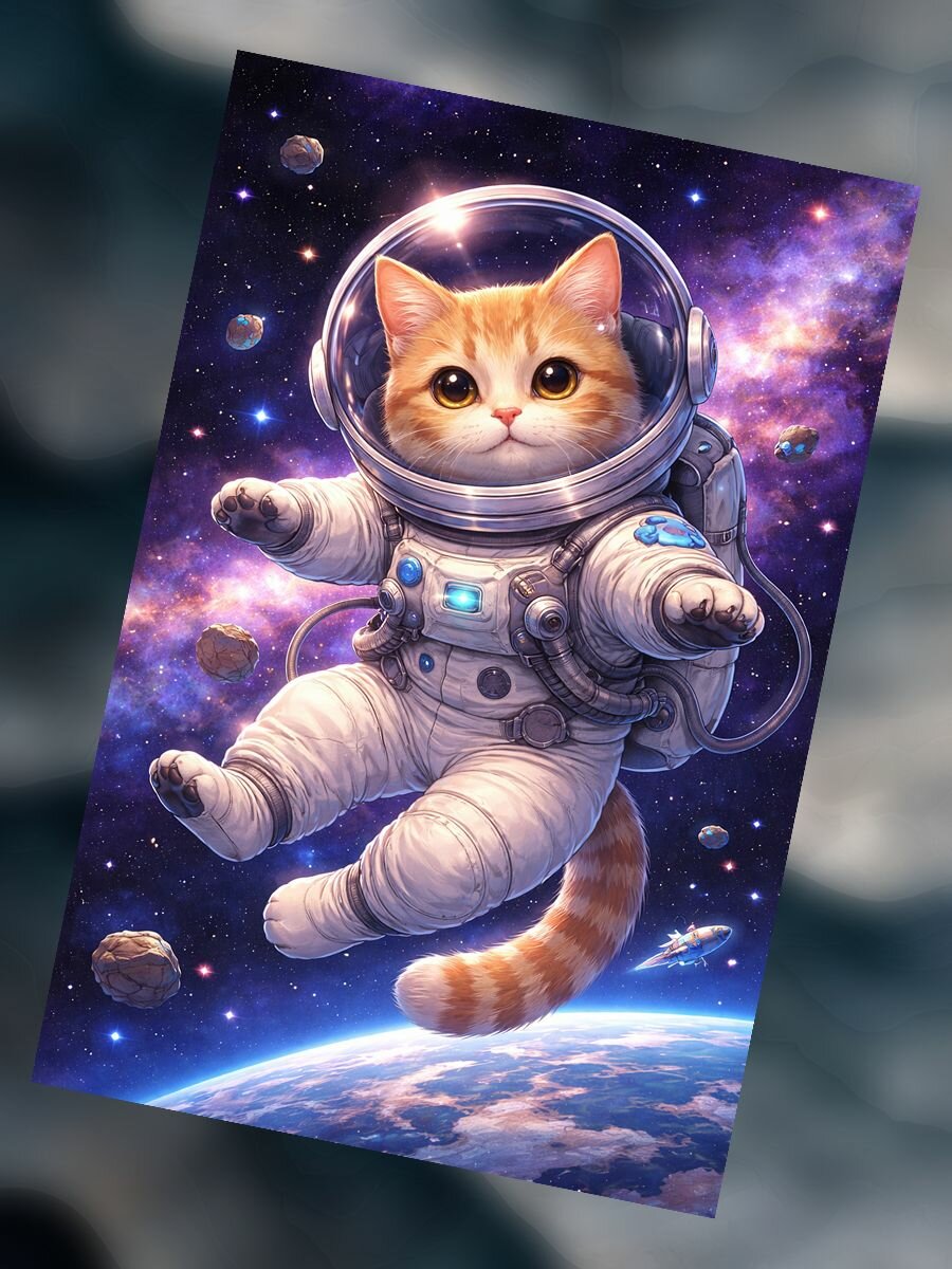 Постер "Космический котик", 29.7х42см, А3, глянцевый