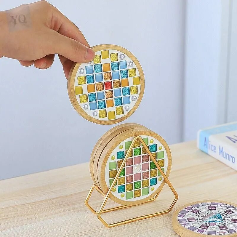 Набор для творчества мозаика 9x9CM для детей деревянная основа яркие цвета для развития моторики — фото 1