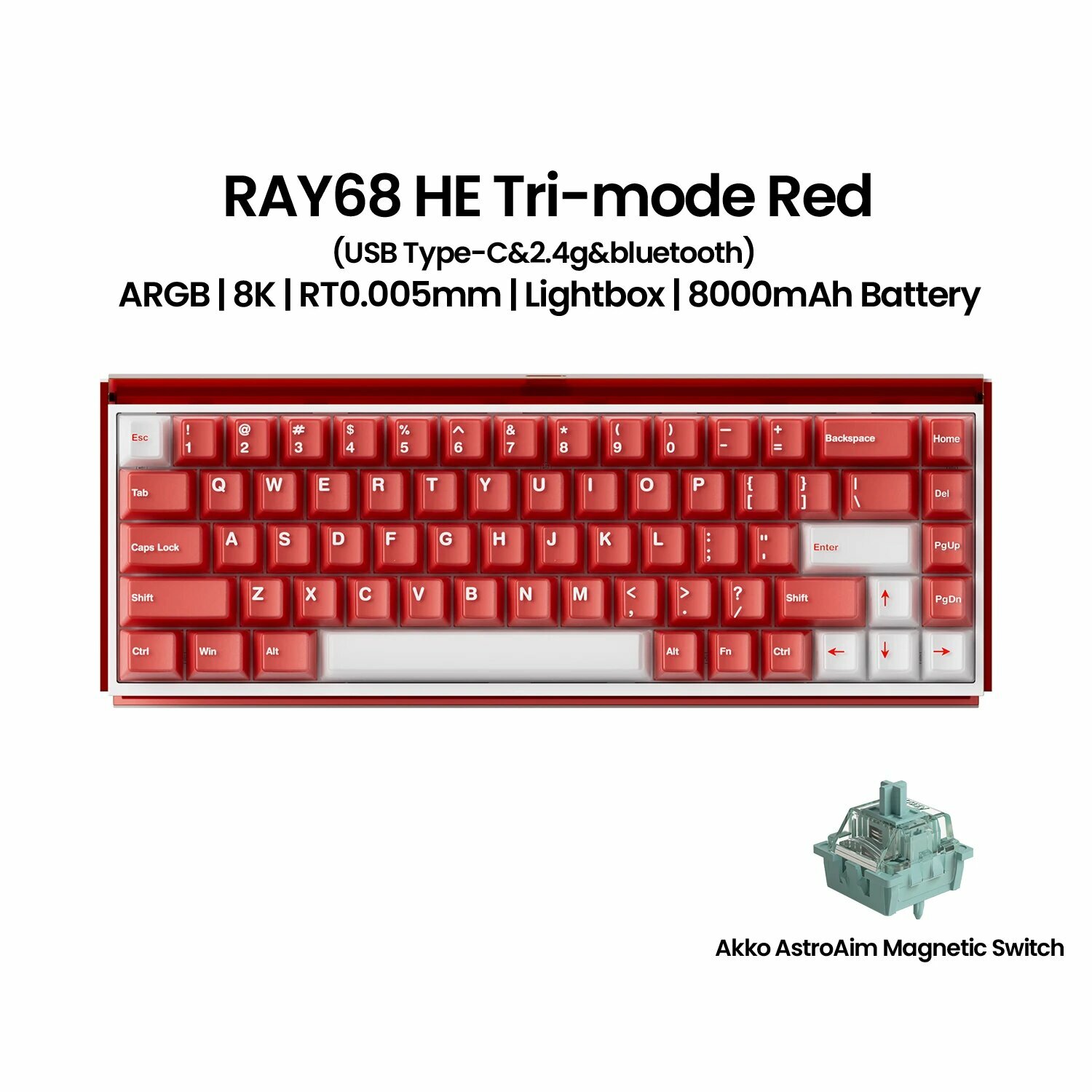 Механическая клавиатура Akko RAY68 HE 65% Red Tri-mode