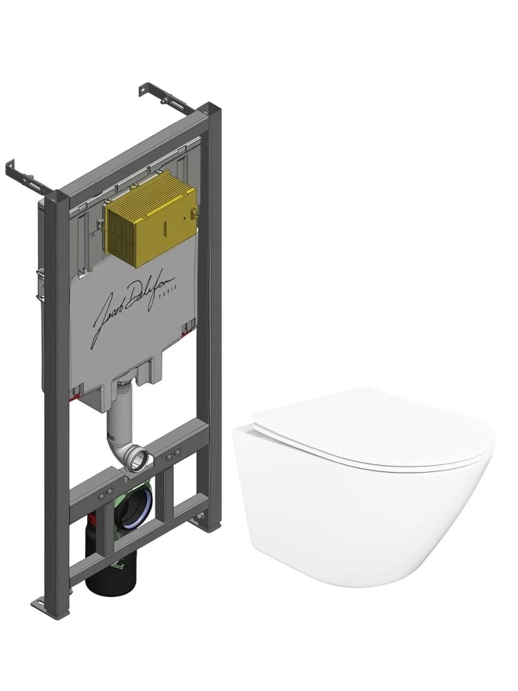 Комплект 3 в 1: Инсталляция Jacob Delafon E29025-NF / Унитаз подвесной STWORKI Левангер S07401WH безободковый, с микролифтом / Комплект креплений