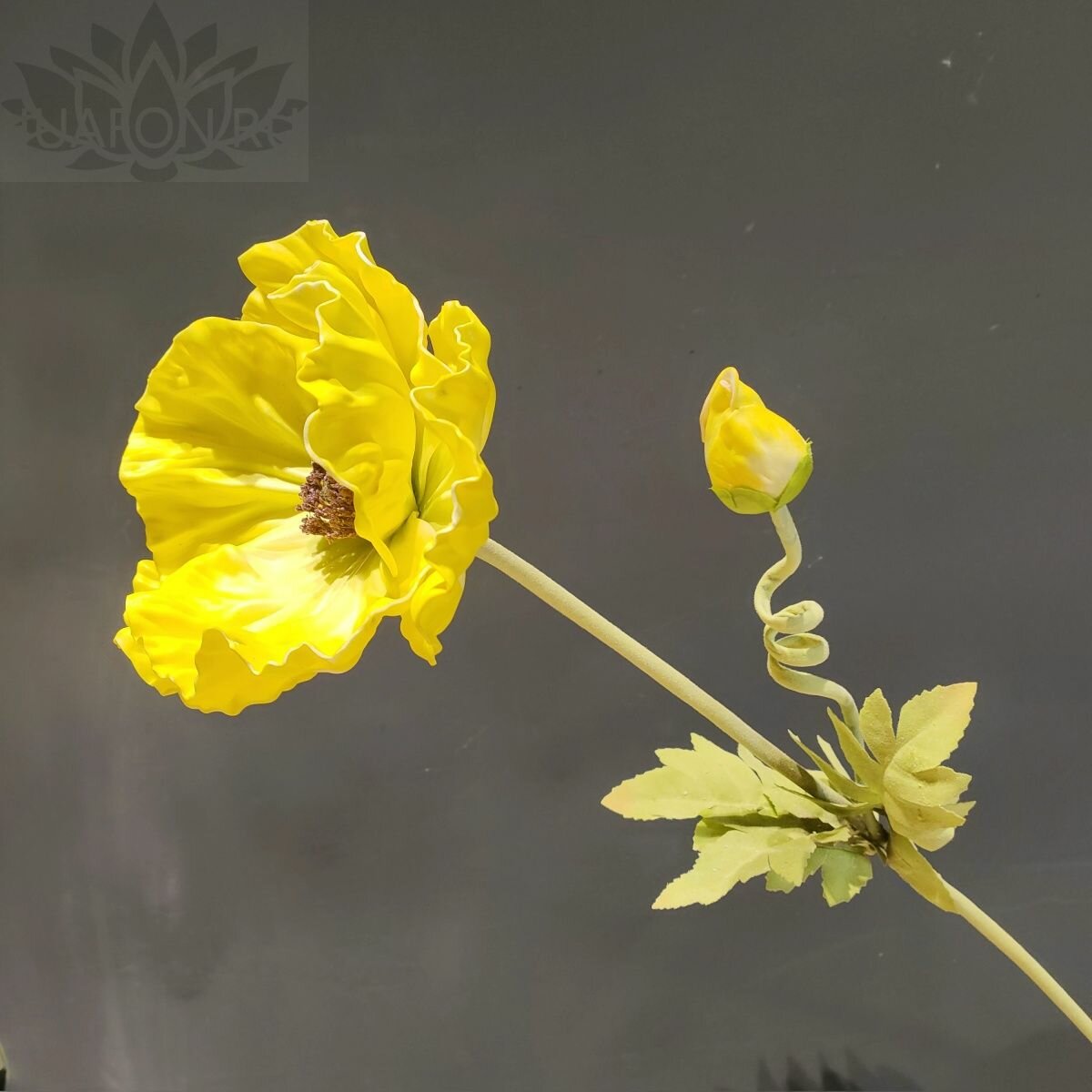 Искусственные цветы для декора мак желтый крупный из латекса голова 17 см премиум серия 68 см