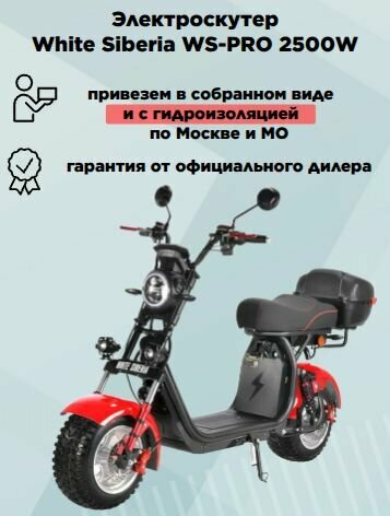 Электроскутер CityCoCo White Siberia WS-PRO 2500W, красные крылья, в сборе, с гидроизоляцией