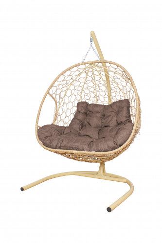 Подвесное кресло M-group для двоих Home с ротангом бежевое, подушка Какао