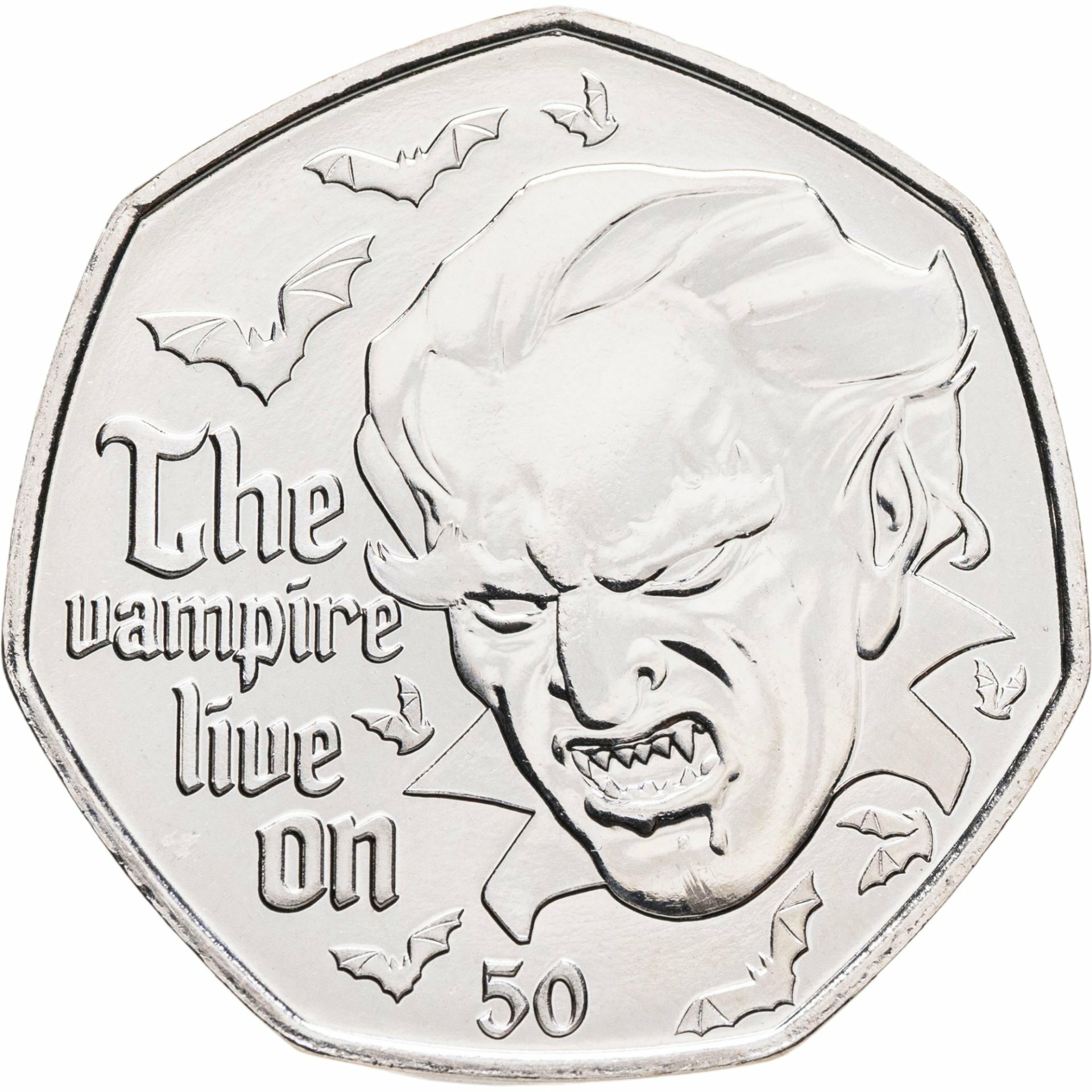 Гибралтар 50 пенсов pence 2022 "125 лет публикации Дракулы - Вампир продолжает жить", Мельхиор медь-никель, в сохранности BUNC