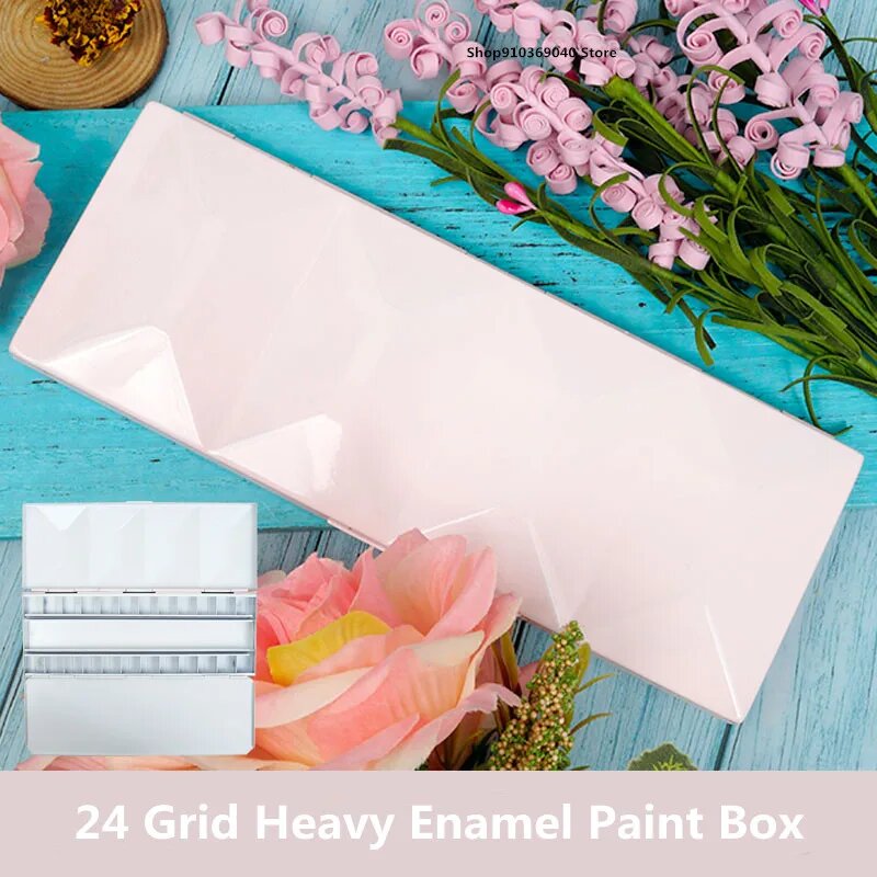 Эмалированная палитра для акварельных красок металлическая 24 ячейки Cherry blossom pink