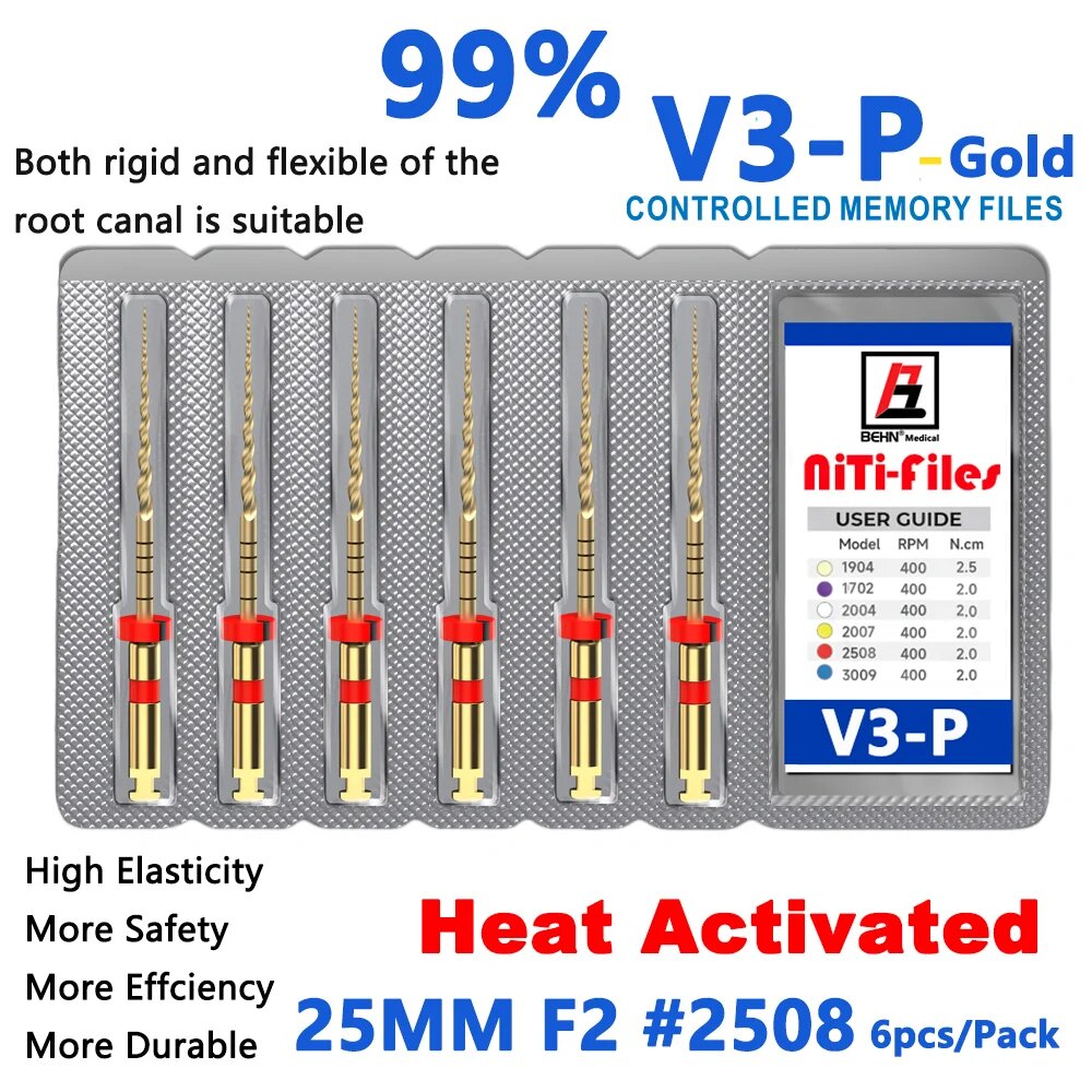 Стоматологические файлы RAISYOU V3-P Gold 25мм F2 6шт