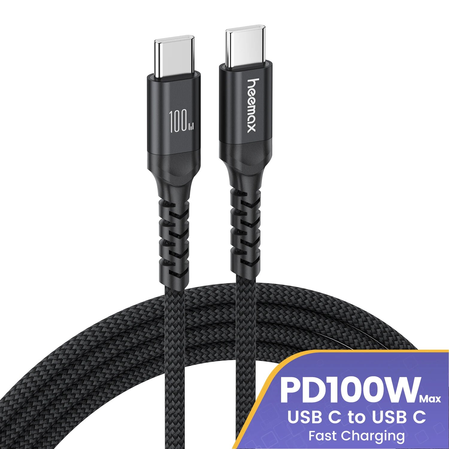 HEEMAX 100 Вт Макс. USB C — Type C Кабель PD3.0 Провод зарядного устройства для 3 м, CC100W-Black