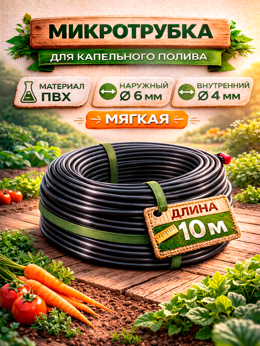 Трубка ПВХ для систем полива 42unita, мягкая, 6мм / 4мм, 4bar, 10 метров