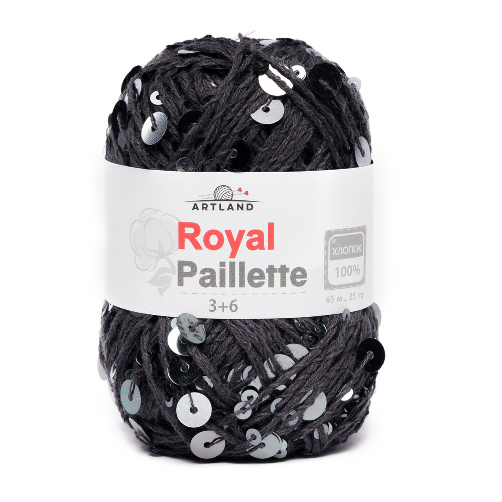 Пряжа для вязания Artland Royal Paillette 09 серый с серым 1 моток 25 гр/65 м 100% хлопок