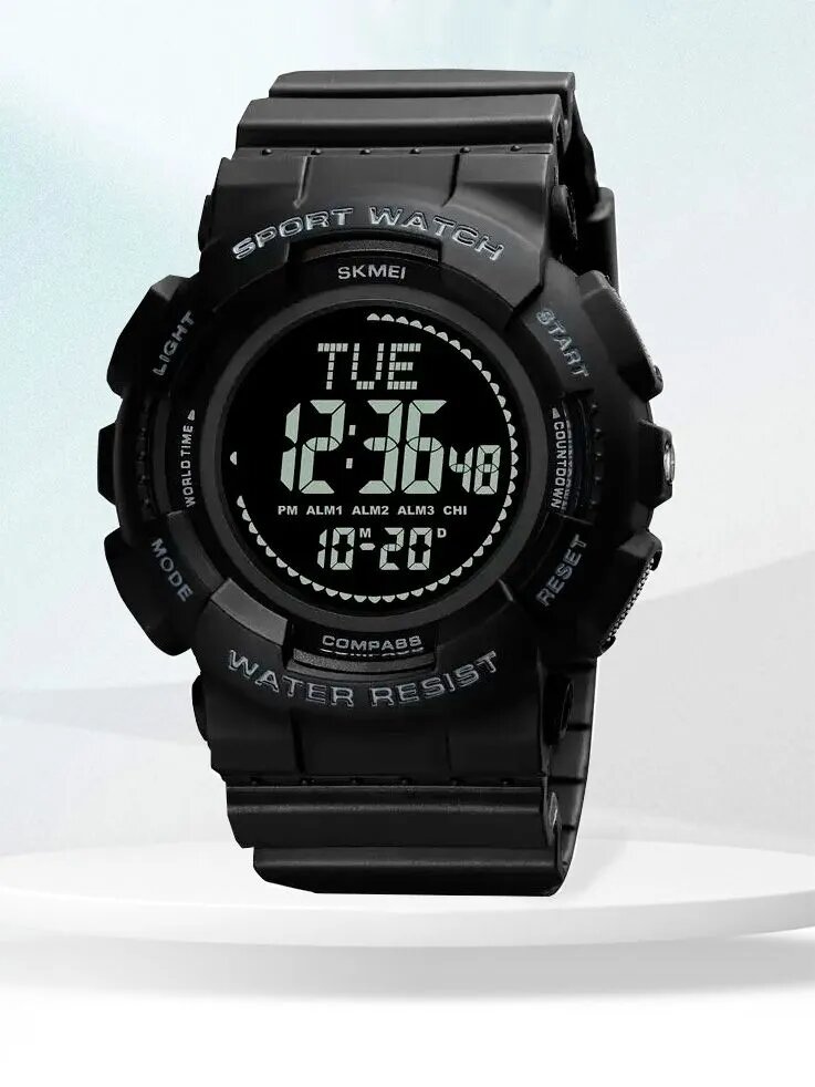 SKMEI Наручные часы кварцевые с компасом и подсветкой, черные, спортивные