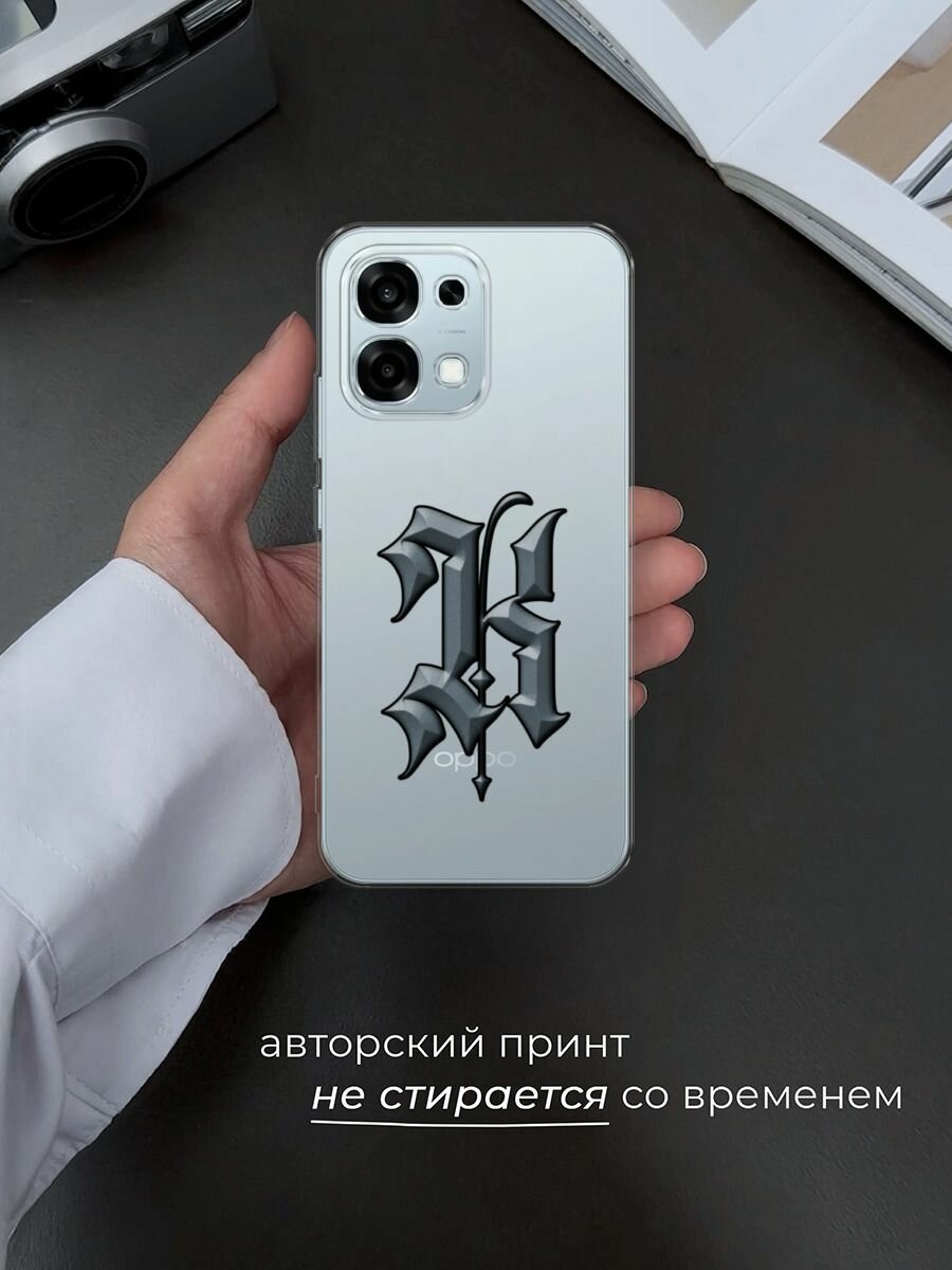 Чехол на Oppo A6 Pro / Оппо A6 Про с принтом Буква K готик, прозрачный — фото 1