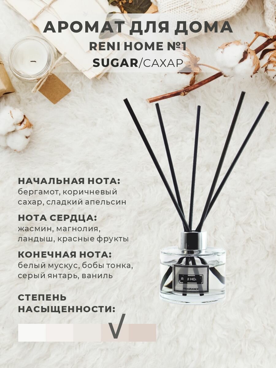 Ароматический диффузор RENI HOME 01 SUGAR / Сахар (аромат для дома), 100 мл