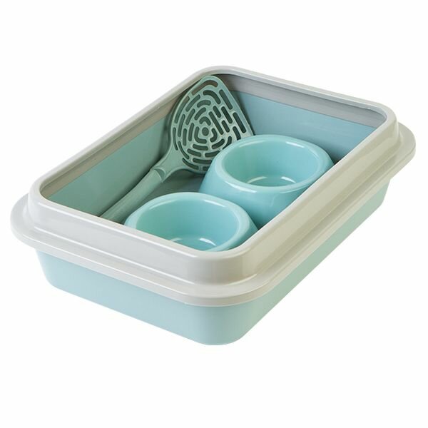 Набор аксессуаров Сибирская кошка Для Питомца, туалет с бортиками, совок, миска двойная, тиффани