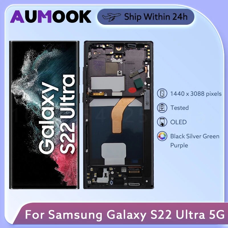 OLED ЖК-дисплей для Samsung Galaxy S22 Ultra 5G S908, дигитайзер сенсорного 6.7 US OLED Black F
