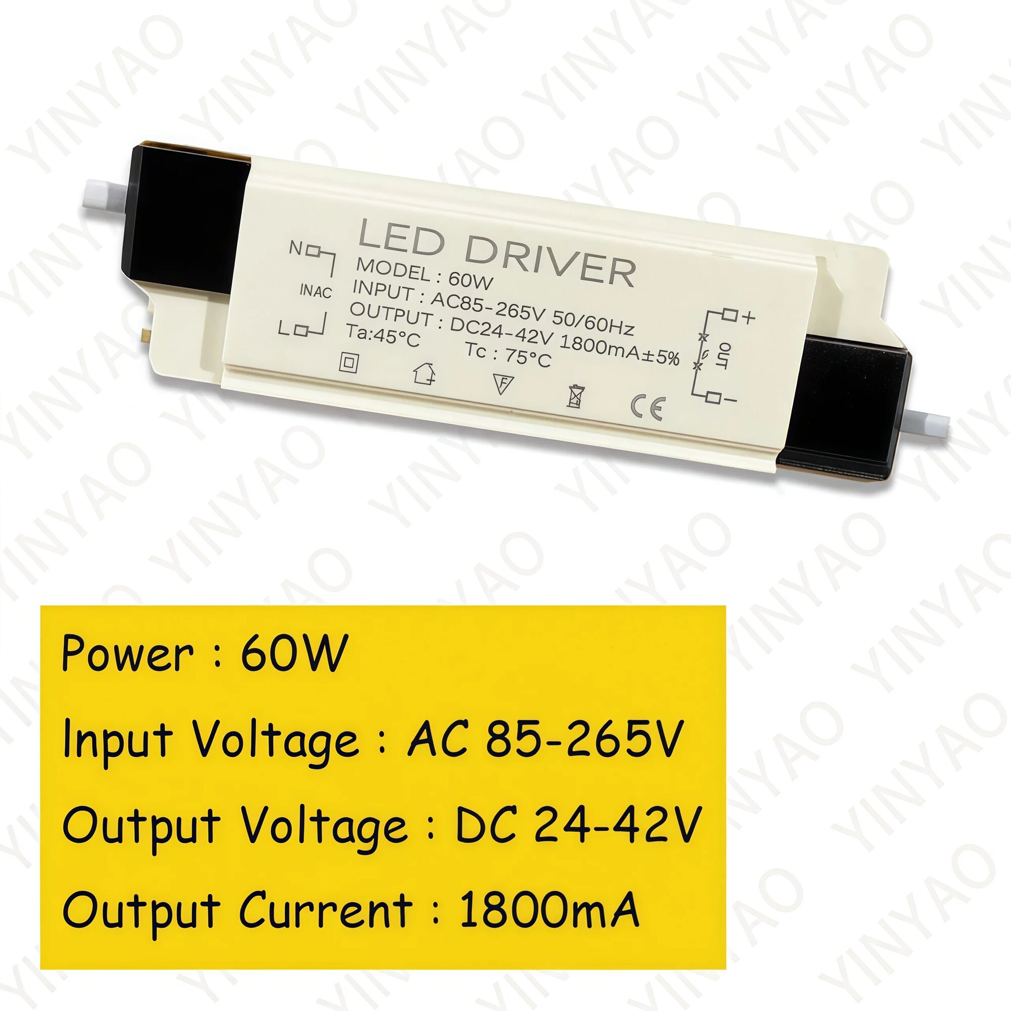 LED драйвер 60W, AC 85-265V, DC 24-42V, 1800mA