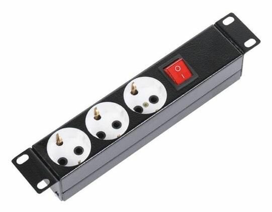 Блок распределения питания ЦМО горизонтального размещения 3х Schuko базовые 10 A, без вилки (БР-3П-10-9005)
