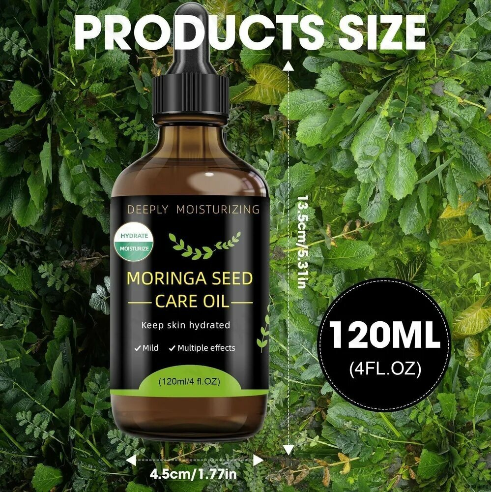 Органическое масло семян моринги, 100% чистое, холодного отжима, нерафинированное масло моринги для лица, ухода за кожей и роста волос, Aceite de Moringa para la Cara, против старения (4 унции/120 мл)