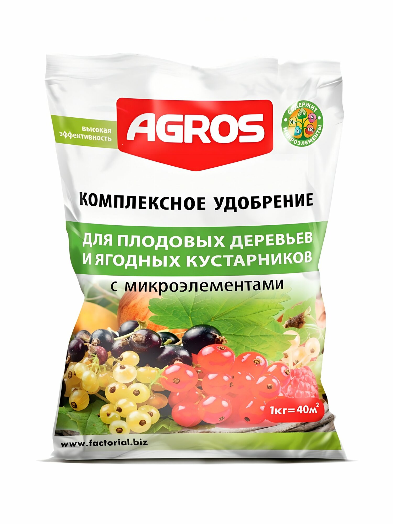 Минеральное удобрение Agros для плодово-ягодных кустарников и культур, 1 кг, с микроэлементами для роста и урожая