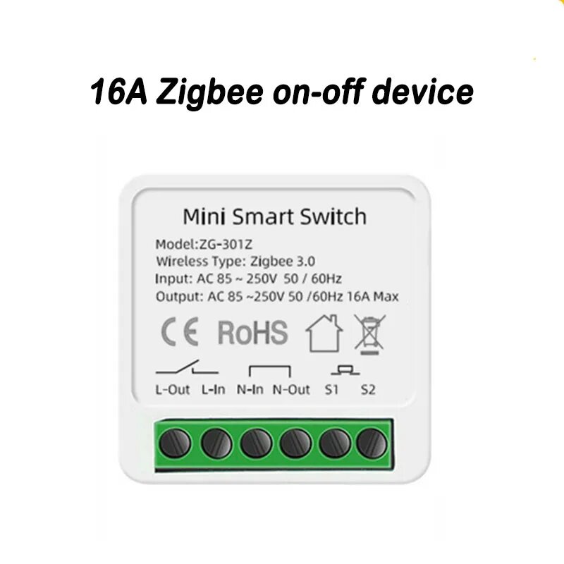 16A Tuya Zigbee 3.0 Mini Smart DIY Switch 1-стороннее управление Реле умного дома Автоматический выключатель работает с Alexa Google Home