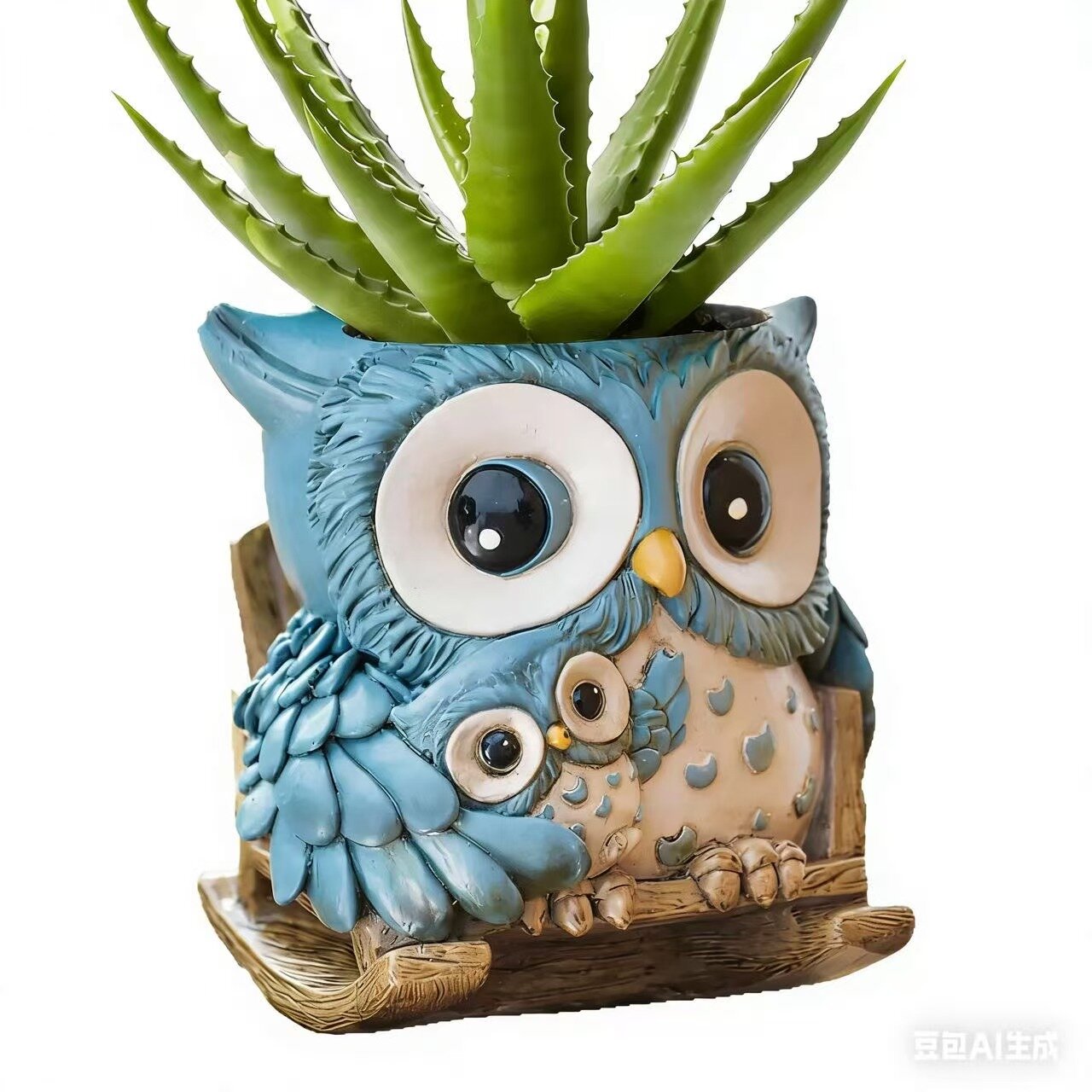 Creative resin desktop flower pot, garden succulent decoration, blue