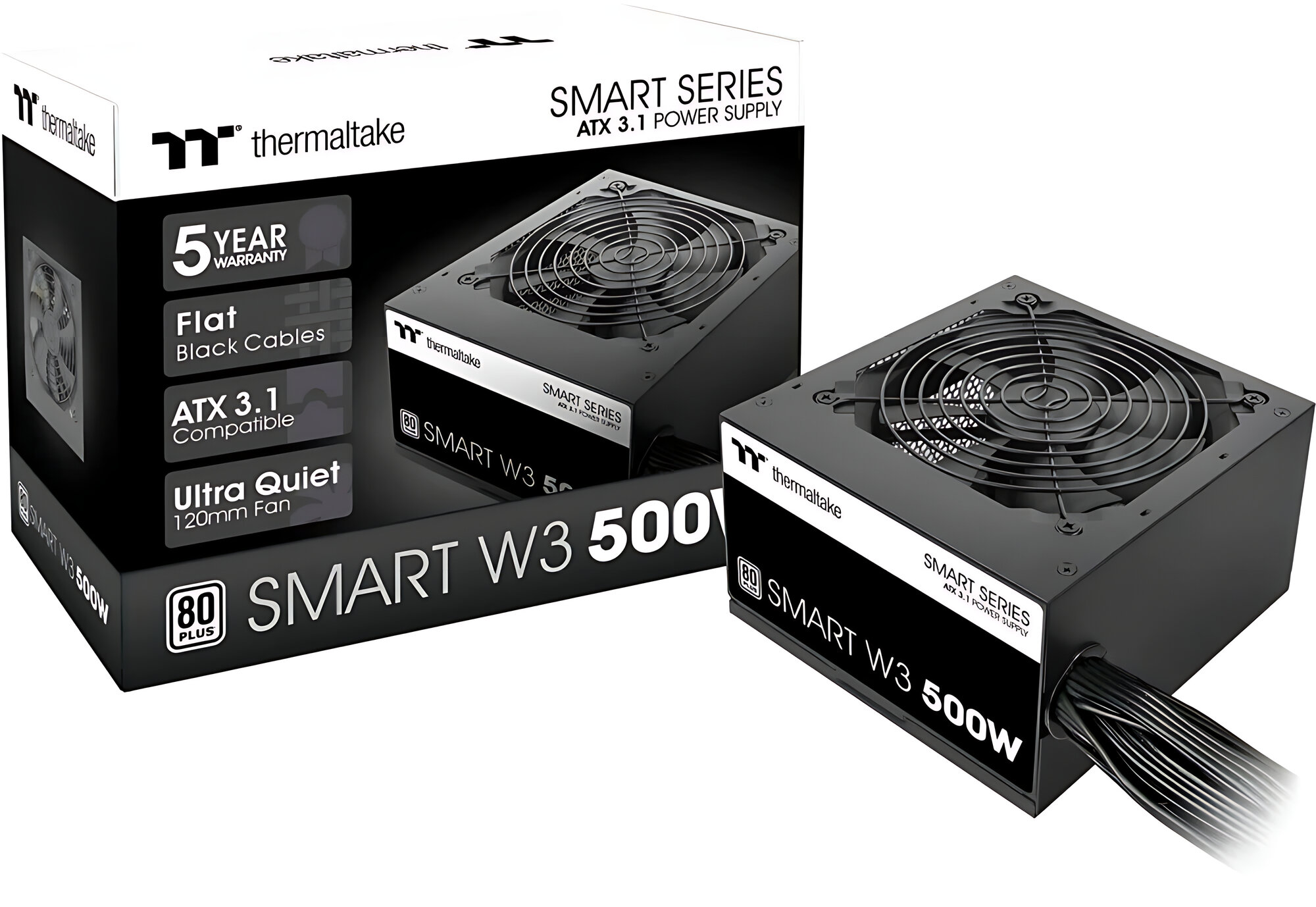 Блок питания Thermaltake 500W Smart W3, 120 мм, 80 PLUS Standard (PS-SPW-0500NNFAWE-1)