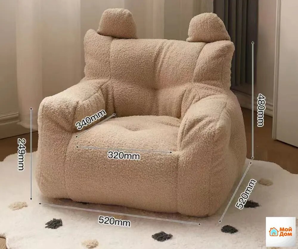 Кресло-мешок Трон, Велюр натуральный, Размер S, коричневый,100*55*110