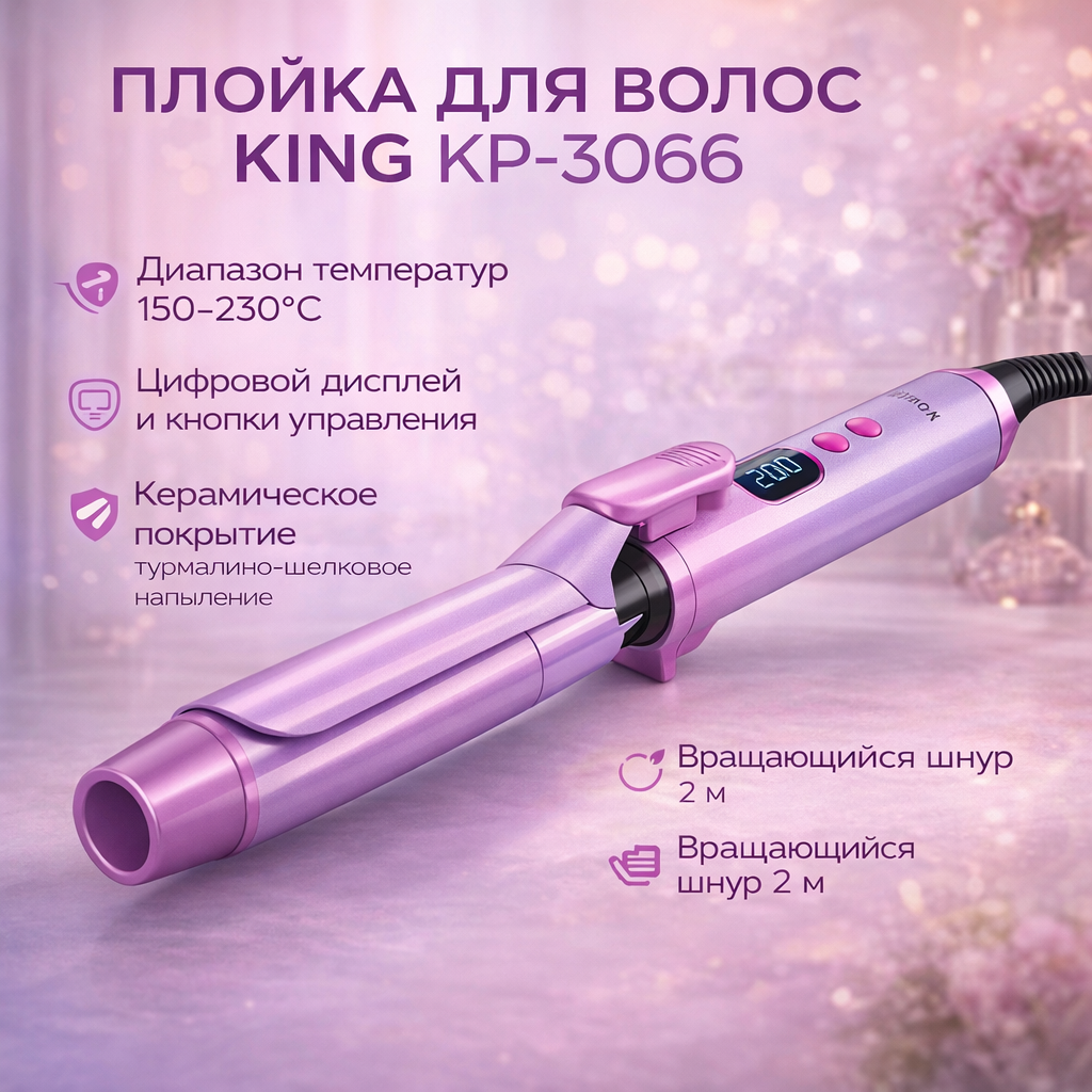 Плойка для волос King KP-3066 с регулировкой температуры 150–230°C ElectroD