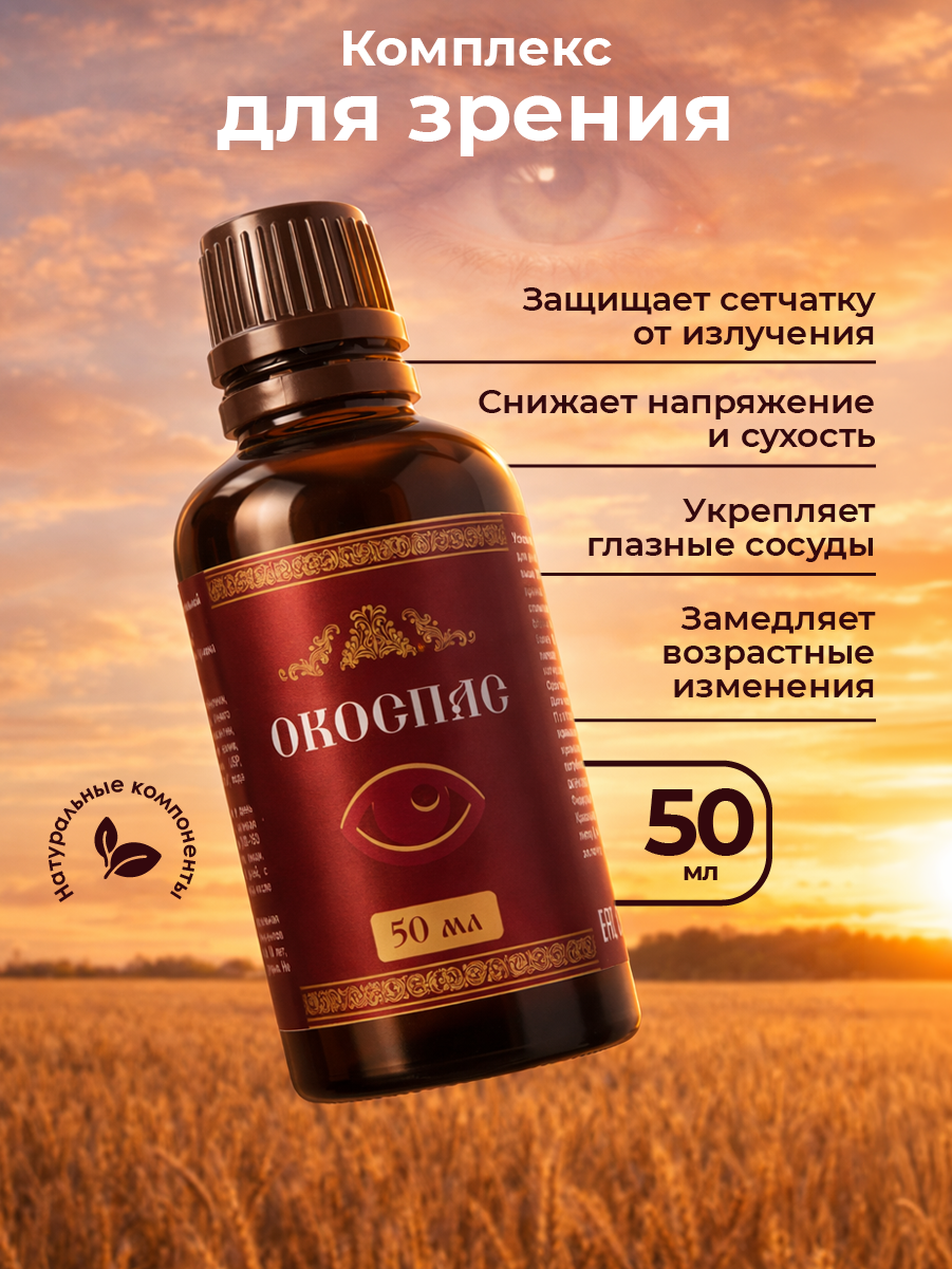 Витамины для глаз Окоспас для зрения, от усталости и покраснения, капли, 50 мл