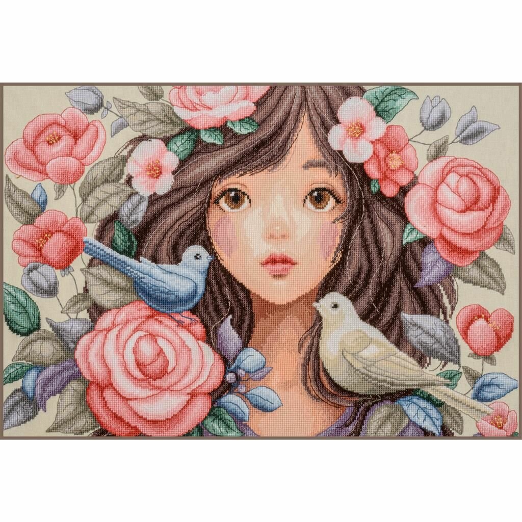 PN-0213974 Набор для вышивания крестом LanArte "В окружении роз и голубей"