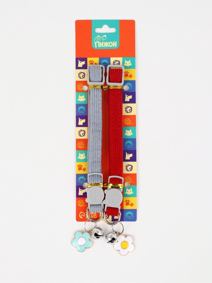 Набор ошейников для кошек, серый, красный