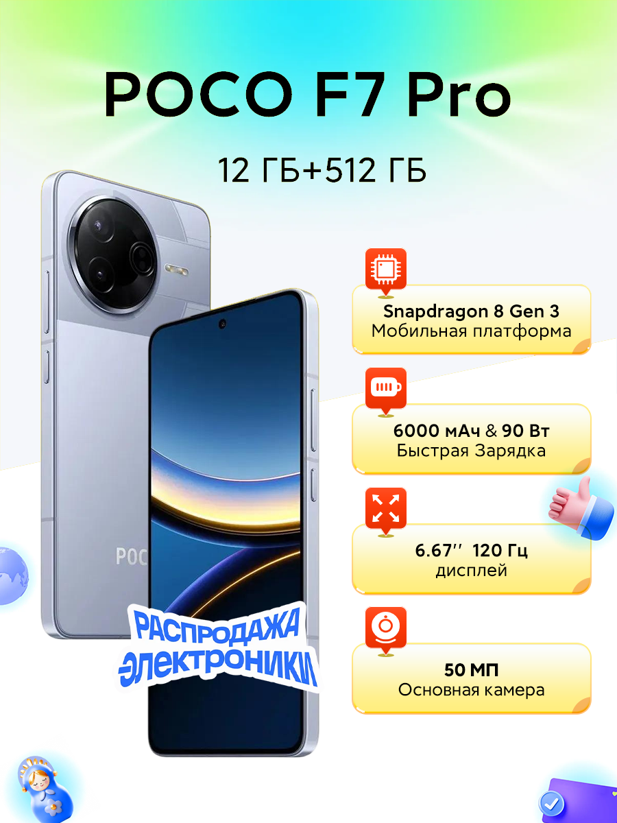 Смартфон Xiaomi Poco F7 Pro 5G 12Gb/512Gb Global Version (Snapdragon 8 Gen3) Blue (Синий)