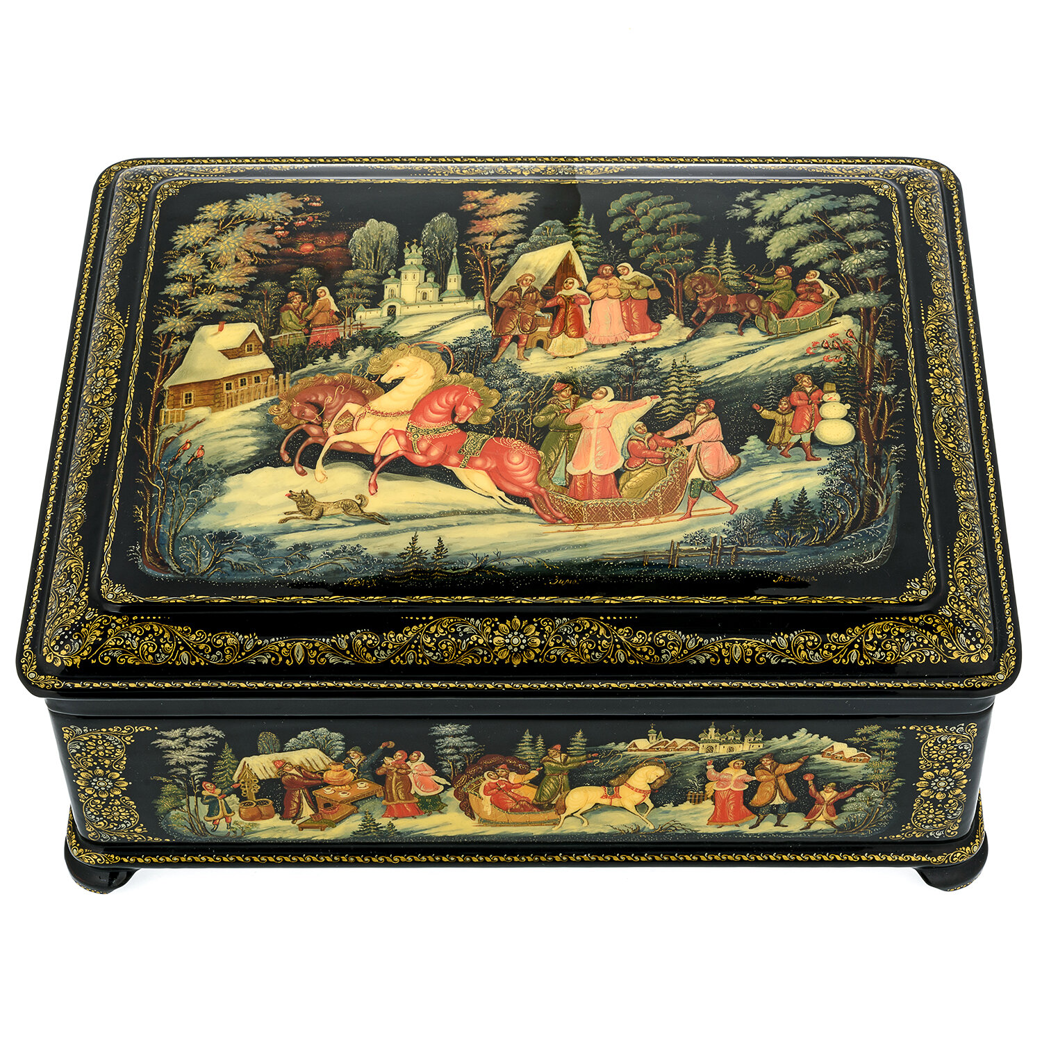 0056801/27*21*12см Лаковая миниатюра Палех шкатулка- ларец "Зима" Белова в П/У