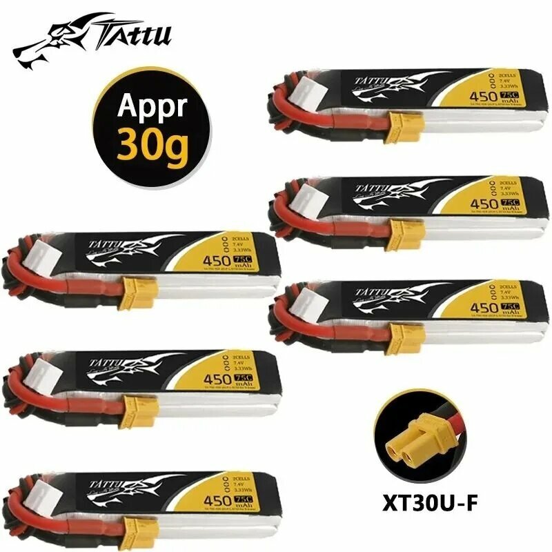 Аккумулятор NEW TATTU 2S 7.4V Lipo Battery 450mAh 75C with XT30 Plug