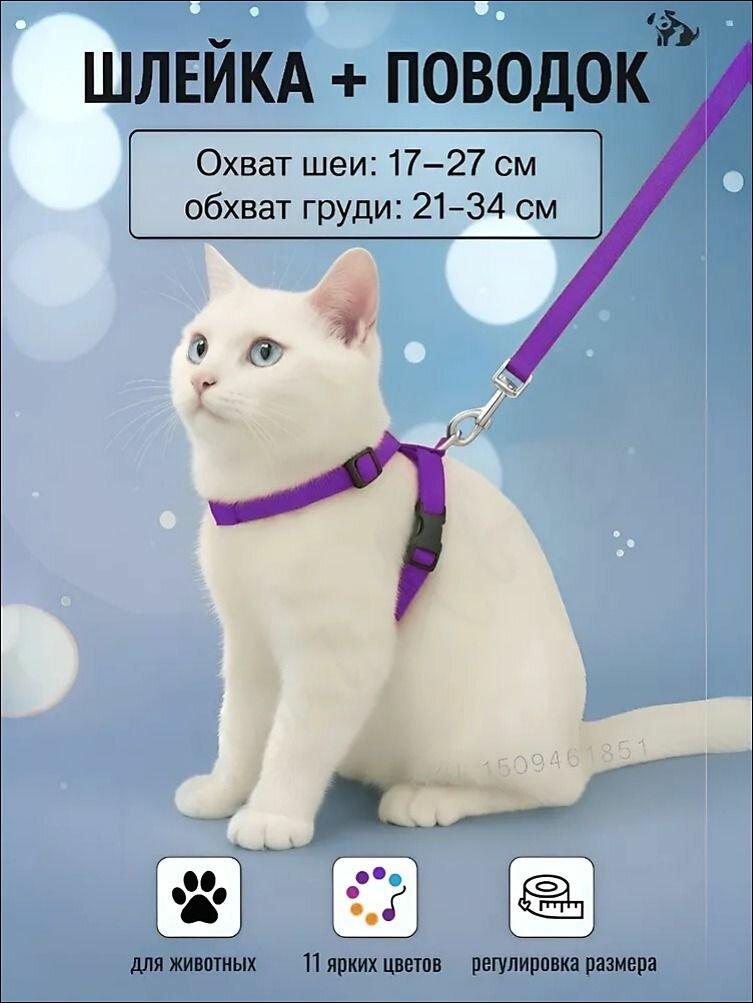 Шлейка с поводком C772, для собак, кошек, кроликов, регулируемая, нейлон