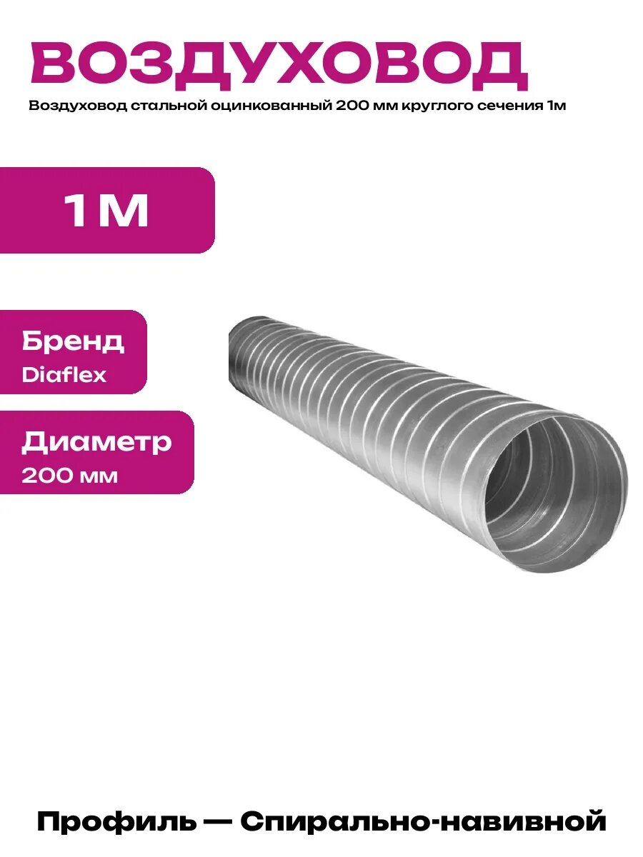 Труба вытяжная для вентиляции оцинкованная 200 мм сталь 0.55
