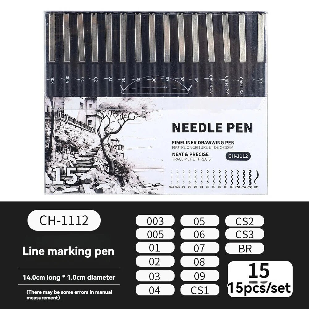Набор маркеров Fineliner черные 15 шт, Цвет: 15PCs