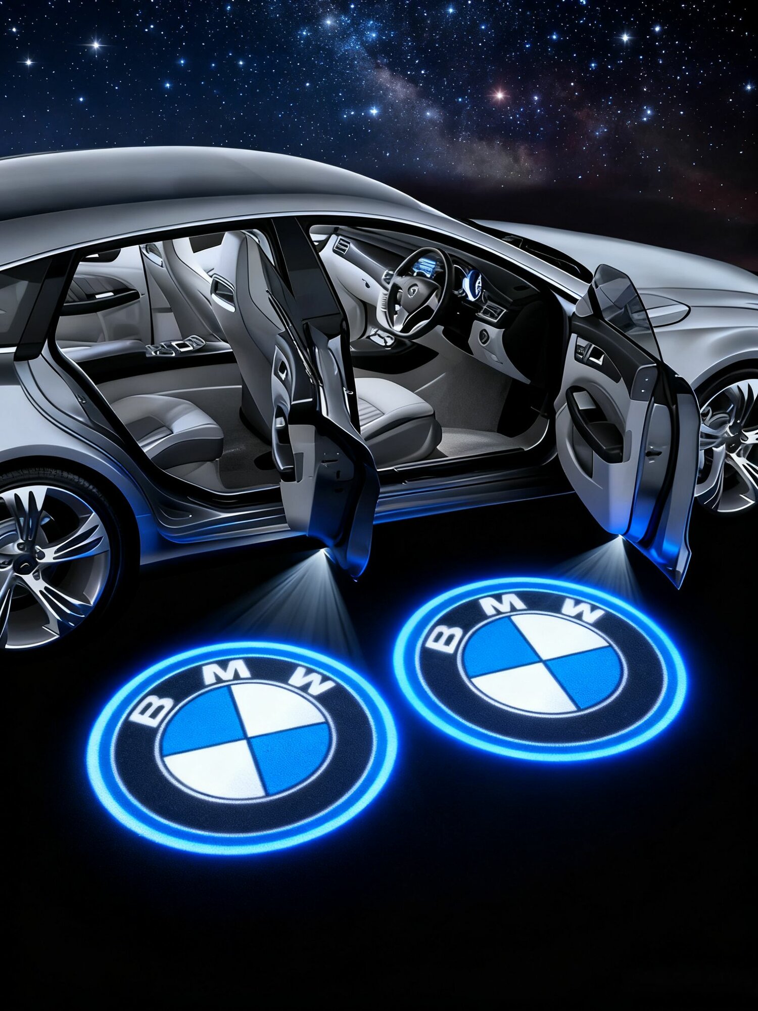 Проектор логотипа BMW для дверей, 2 шт — беспроводная подсветка при открытии с магнитным датчиком, проекция на землю