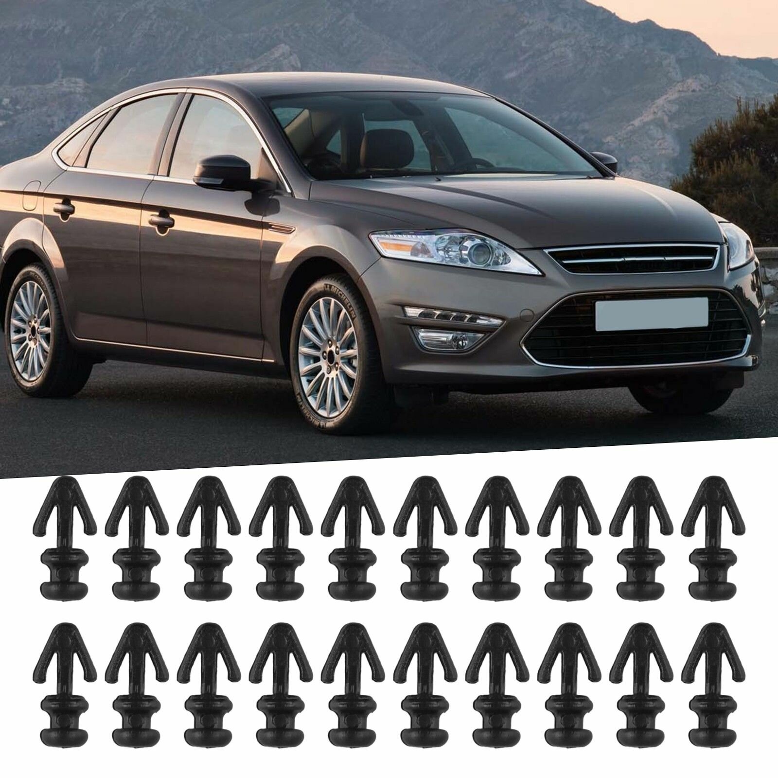 Зажимы (клипсы) для уплотнительной ленты порога Ford Mondeo MK2/MK3/MK4, 20 шт, черный пластик