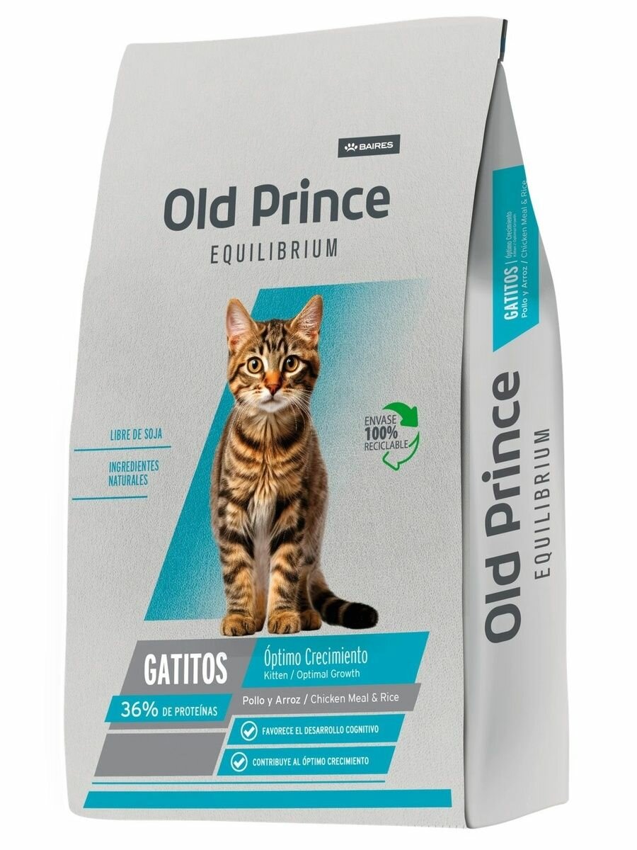 Корм сухой для кошек взрослых Old Prince Equilibrium - Gatitos Для котят. Суперпремиум, 1 кг, курица и рис супер-премиум