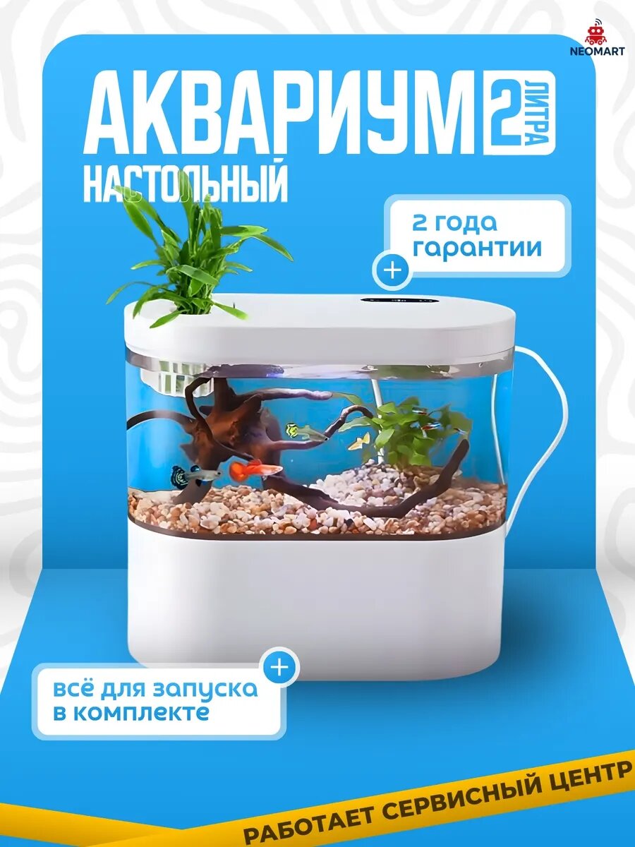 Аквариум для рыбок петушка с подсветкой и фильтром