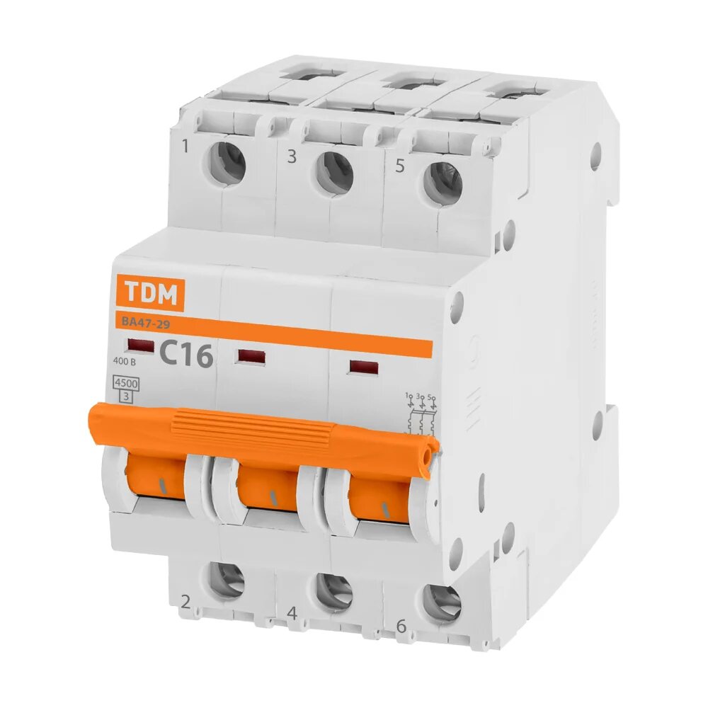 Автоматический выключатель TDM ELECTRIC ВА47-29 3Р 16А 4.5кА х-ка С SQ0206-0109, установки