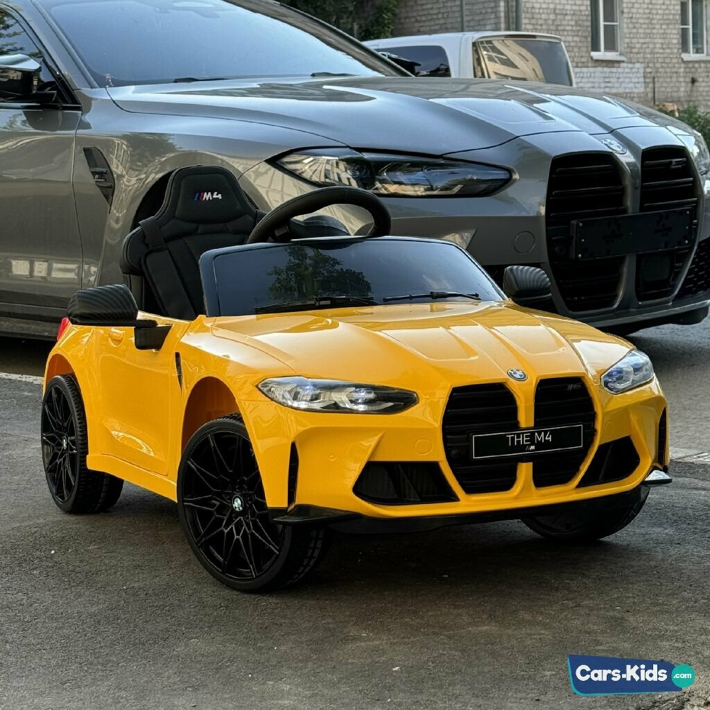 Детский электромобиль BMW M4 SX2418 желтый, для детей, с пультом, 1 аккумулятор, 12В