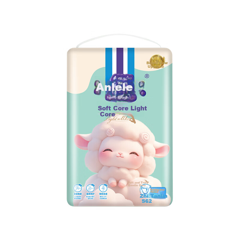 Подгузники Anerle Soft Core Light S62 штук для младенцев 4-8 кг, нежная кожа Характеристики：Размер S 62 штук