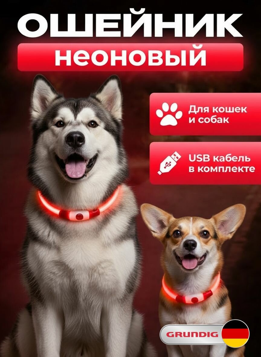 Светящийся ошейник для собак с 3 режимами свечения