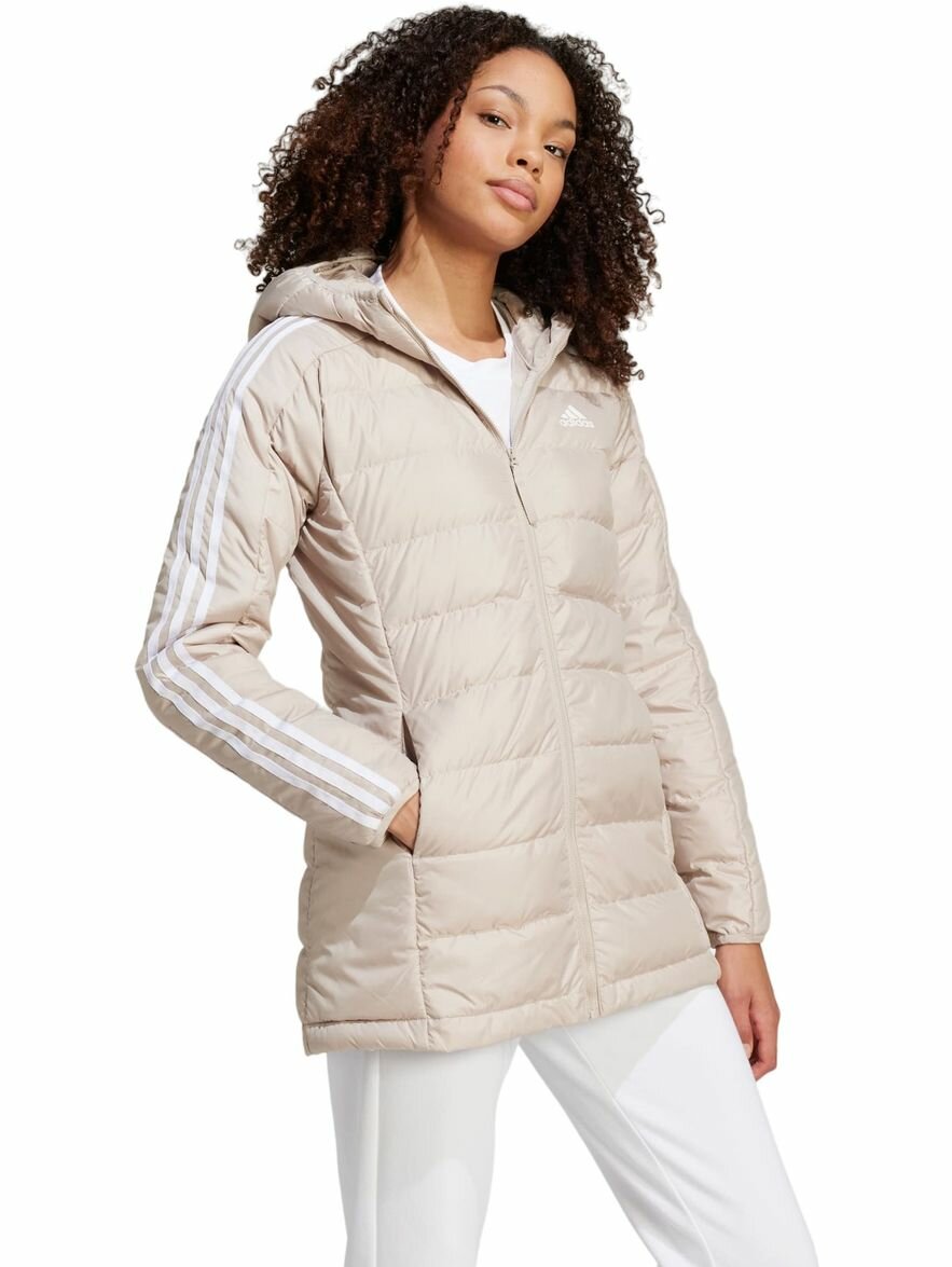 Куртка adidas Essentials 3-Stripes Light Down Hooded Parka, размер 2XS INT, бежевый — фото 1