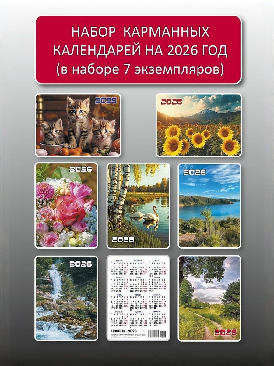 Круголетъ. Набор - 7 штук. Карманные календари на 2026 год (Ассорти).