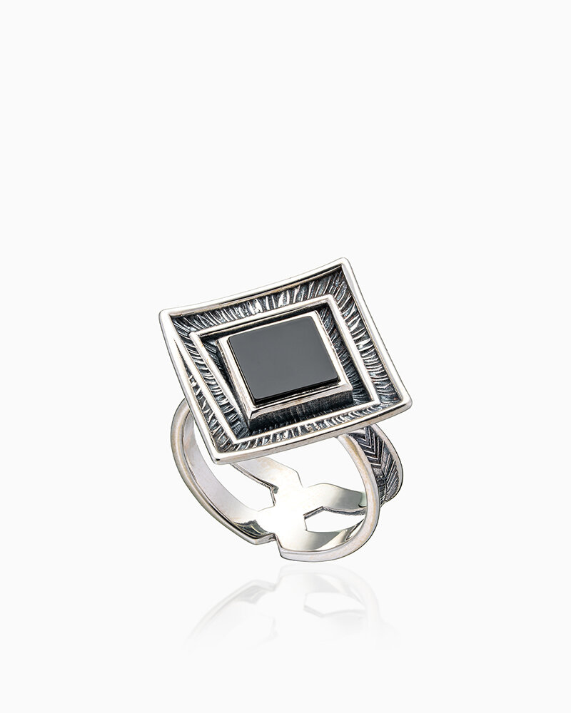 Кольцо, серебро, 925 проба, оникс