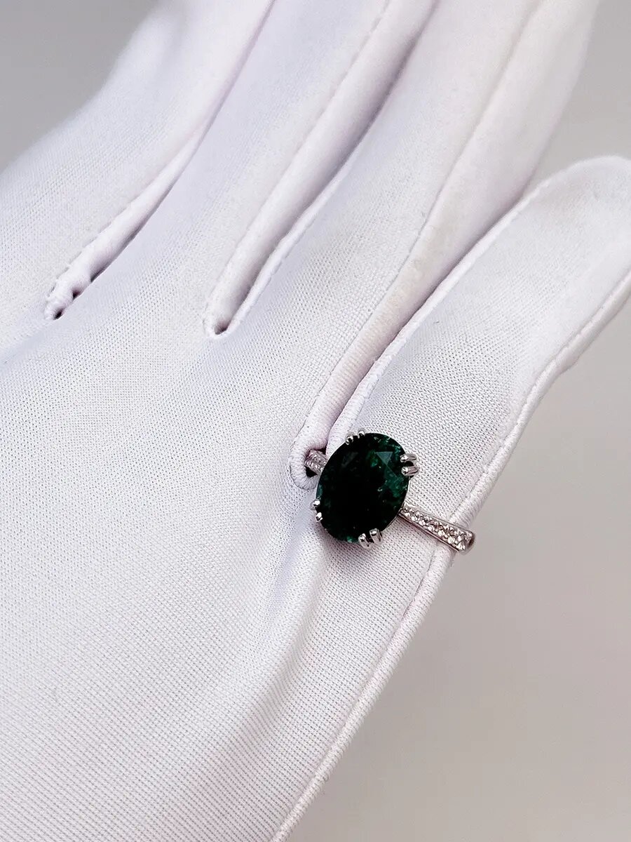 Кольцо, серебро, 925 проба, родирование, изумруд, фианит