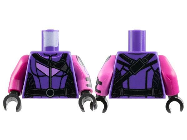 Деталь Lego 973pb5394c01 Torso Female Shirt with Lavender Chevron and Black Side Panels, Straps, and Belt with Circle Buckle Pattern / Dark Pink Arm Left with Black Circle and Bracer Pattern / Magenta Arm Right / Black Hands